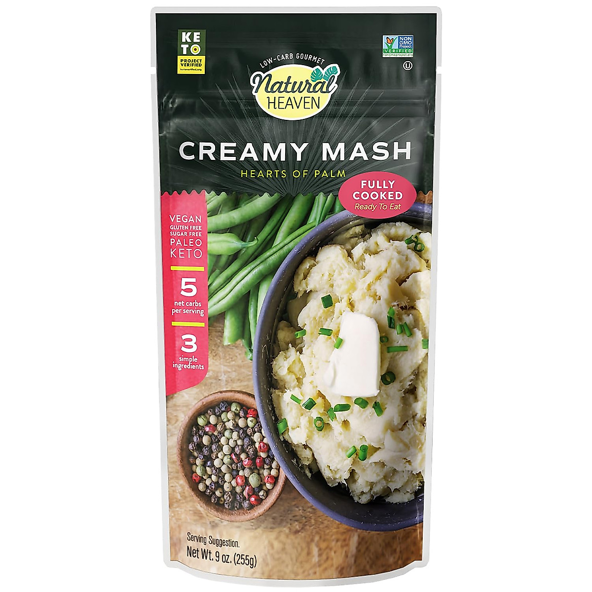 Natural Heaven Hearts of Palm Creamy Mash | Mashed Potato Alternative | Low Carb - 5g of Net Carbs | Gluten & Sugar Free | Keto Food | Paleo | Vegan | Vacuum Packed (12 Ounce – 1 Count)
