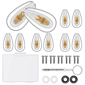 SMARTTOP Eyeglasses Nose Pads and Eyeglasses Ear Grips Set, Upgrade Silicone Air Chamber Metal-Core Nose Pads Repair Kits with Ear Hooks, Screwdriver and Screw (Gold)