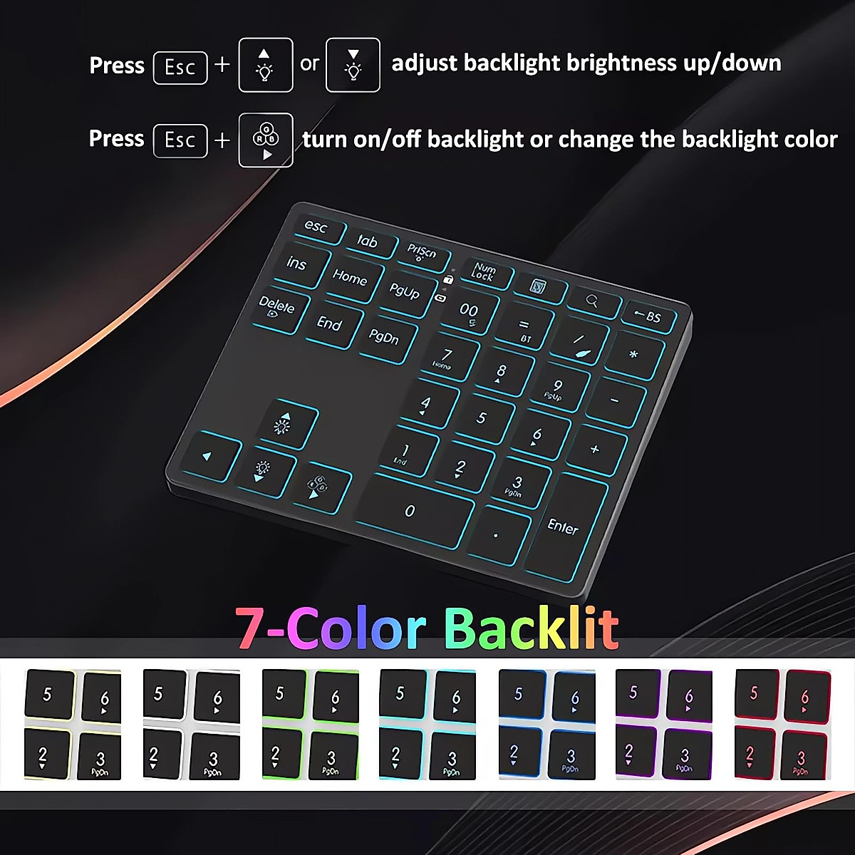LINKEET Tri-Mode Aluminum Numpad 7-Color LED Backlit, BT5.0/USB/2.4G Wireless Rechargeable Number Pad 35-Key Scissor Switches Light Up Keycaps for PC/Laptop/Win/Mac, Grey Black