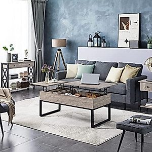 Yaheetech Lift Top Coffee Table with Hidden Storage Compartment, Farmhouse Wooden Center Table with 2 Way Raisable Tabletop & Gas Lift Mechanism for Living Room Reception Room,Gray