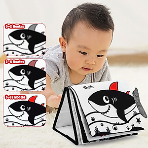 Tummy Time Baby Floor Mirror Toys with Crinkle Cloth Book, Black and White High Contrast Baby Toys, Double Folding Baby Montessori Toys Crawling Activity Mat Floor Mirror for Infants 3 6 12 Months