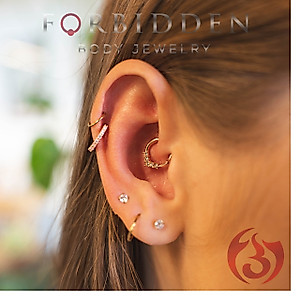 Forbidden Body Jewelry 16g 8mm CZ Lined V Shaped Bendable 14k Gold Plated Brass Cartilage & Septum Hoop