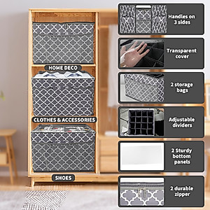 CARSHAM Shoe Organizer for Closet - Fits 4-16 Pairs, Large Foldable Shoe Box Storage Containers with Adjustable Dividers, Clear Cover & 2 Mesh Pockets, Shoe Bins for Sneakers High Heeled Boots