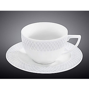 Wilmax Set Of Tea Cups & Saucers In Color Box (8 Oz/Set Of 6) | Dishwasher Safe, Easy To Clean | Fine, English Porcelain