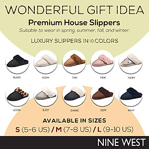 Nine West Scuff Slippers For Women, Extra Soft & Comfortable Winter House Shoes, Ivory, Medium 7-8