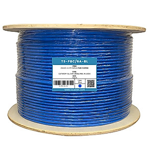 TSCables | Cat6A Plenum (CMP) 1000ft, 750Mhz, PoE++ (4PPoE) | 100% Solid Bare Copper | 23AWG Unshielded Twisted Pairs (UTP), Available in 7 Colors for Easy Identification Across Various Setups (Blue)