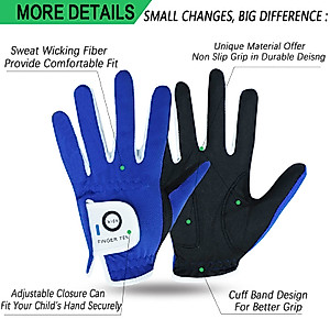 Golf Gloves Junior Kids Youth Toddler Boys Girls Left Hand Right Hand Dura Feel White Blue Red Yellow Golf Glove Extra Value 2 Pack Age 4-11 Years Old (Large(Age 7-8) Blue, Worn on Left Hand)
