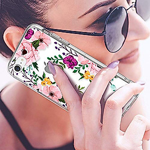 LUHOURI iPhone 8 Case, Clear iPhone 7 Case with Screen Protector, Girls Women Floral Heavy Duty Protective Hard Case with Slim Soft TPU Bumper Cover Phone Case for iPhone 8 and iPhone 7