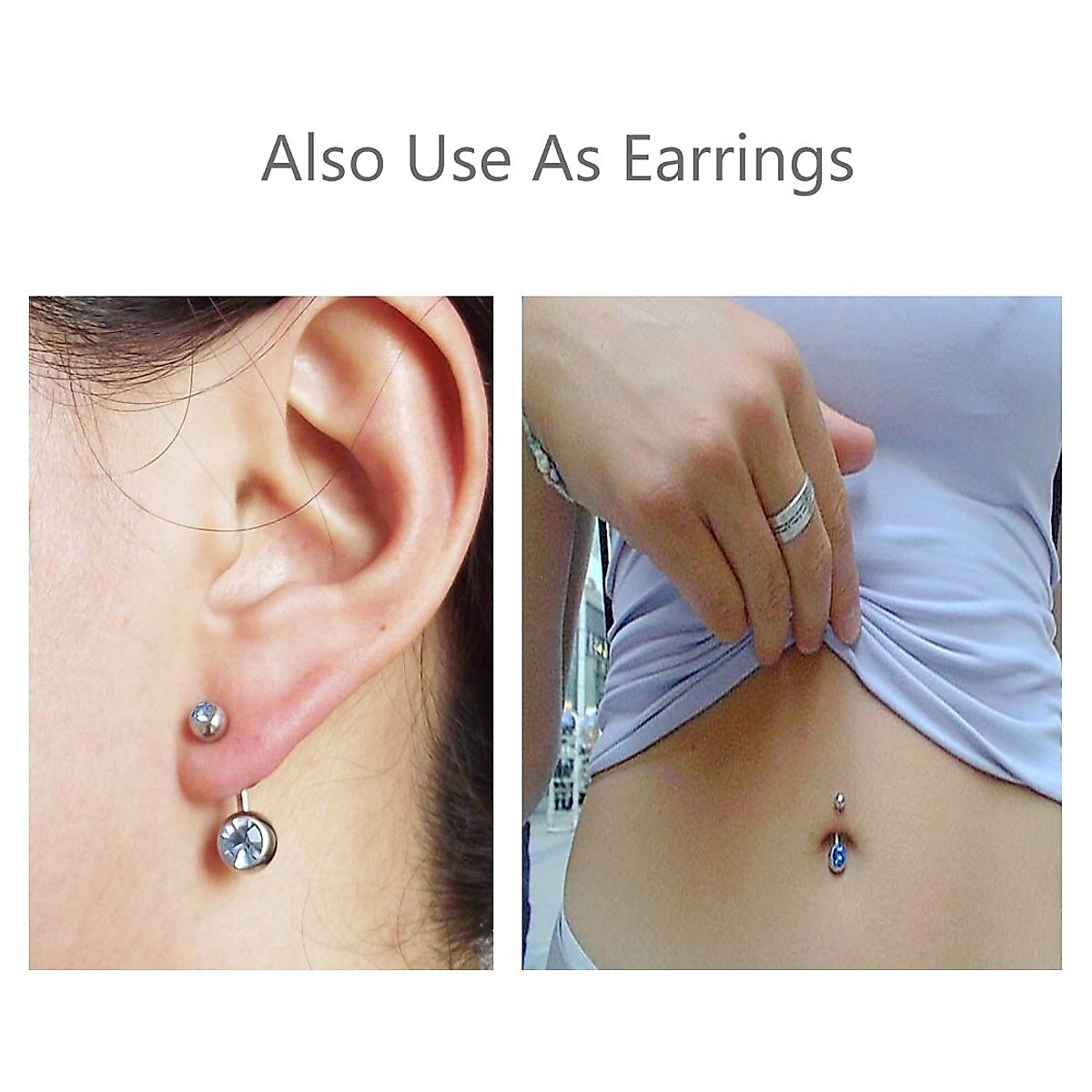 15 PCS Assorted Colors Belly Button Ring Surgical Steel Hypoallergenic Lead and Nickel Free,14 Gauge Navel Piercing Body Jewelry (15 PCS:Steel Ball)