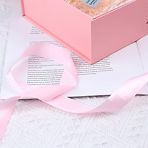 Shindel Pink Gift Box, 10.5x7.5x3.1 Inches Gift Box with Lid for Presents, Magnetic Gift Box with Ribbon, Bridesmaid Box with Lid Greeting Card