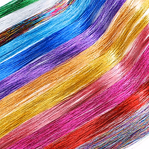 Hair Tinsel kit Fairy Hair Tinsel Kit 47 Inch Hair Extensions Hair Tinsel Kit Strands with Tool 12 Colors 2280 Strands Sparkling Glitter Fairy Hair Tinsel (12 Colors)