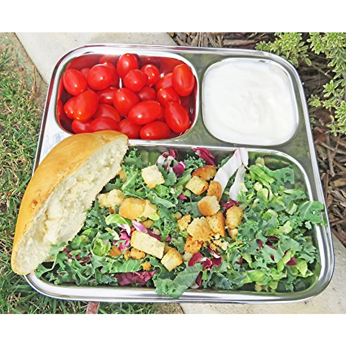 Lifestyle Block Stainless Steel Eco Friendly Compartment Stainless Steel Food Tray Large Divided Camping Plate