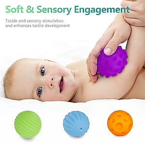 ROHSCE Sensory Ball for Babies 6 to 12 Months, Baby Balls for Toddlers 1-3 Massage Stress Relief, Textured Multi Sensory Balls Gift Sets, Montessori Sensory Toys 6 Spikey Squeeze Ball for Infant Kids