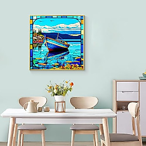 Stalente Diamond Painting Kits for Adults, 5D DIY Diamond Art Kits for Beginners Round Full Drill Diamond Painting for Home Wall Decoration Gift 12×12inch, Stained Glass Boat