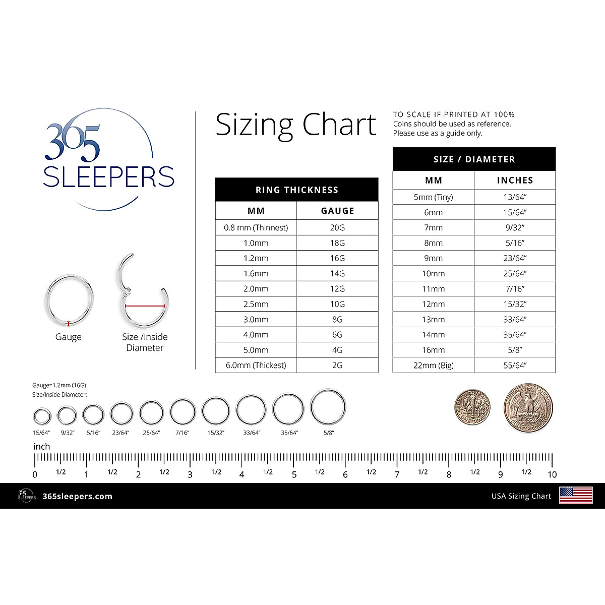 365 SLEEPERS Sterling Silver Unisex Hinged Hoop Nose Helix Tragus Lip Ring Sleeper Earrings - Hand Made In Australia - Nickel Free Hypoallergenic - 8mm - 10mm - 12mm