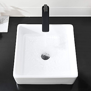 SOMRXO Bathroom Vessel Sink Square Vessel Sink For Bathroom 15"X15" Above Counter Bathroom Sink White Porcelain Ceramic Bathroom Vessel Sink Vanity Sink Art Basin