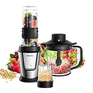 BioloMix Blender and Food Processor Combo, 700W Portable Juicer,Personal Blender,Meat Grinder,Food Processor and Blender,Coffee Spice Grinder, Meat Chopper,Smoothies, Fruits Mixer