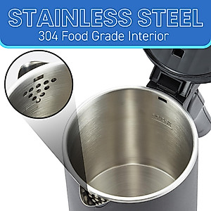 Elite Gourmet EKT719 Dual Volt 120-230V, Travel Double Wall Insulated Cool-Touch, 0.6L Electric Kettle, Stainless Steel Interior, Hinged-Locking Lid, Retractable Handle, Auto Shut-Off, Boil Dry, Black