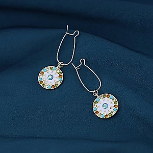 Sttiafay Vintage Round Colorful Crystal Earrings Geometric Round Drop Earrings Round Disc Flower Earrings Colorful Rhinestone Circle Earrings Jewelry for Women and Girls