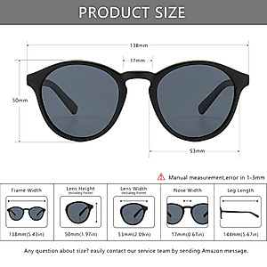 SUNGAIT Women's Classic Vintage Round Polarized Sunglasses Retro Style UV400(Black Frame(Matte Finish)/Grey Lens) K166HEIKHU