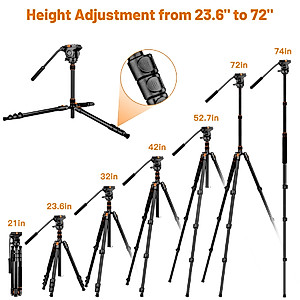 Camera Tripod Fluid Head, Heavy Duty Camera Tripod Stand 72", Professional Video Tripod for Canon Nikon DSLR Cameras Camcorders, Aluminum Tripod Stand with Carry Bag, Complete Tripod Units