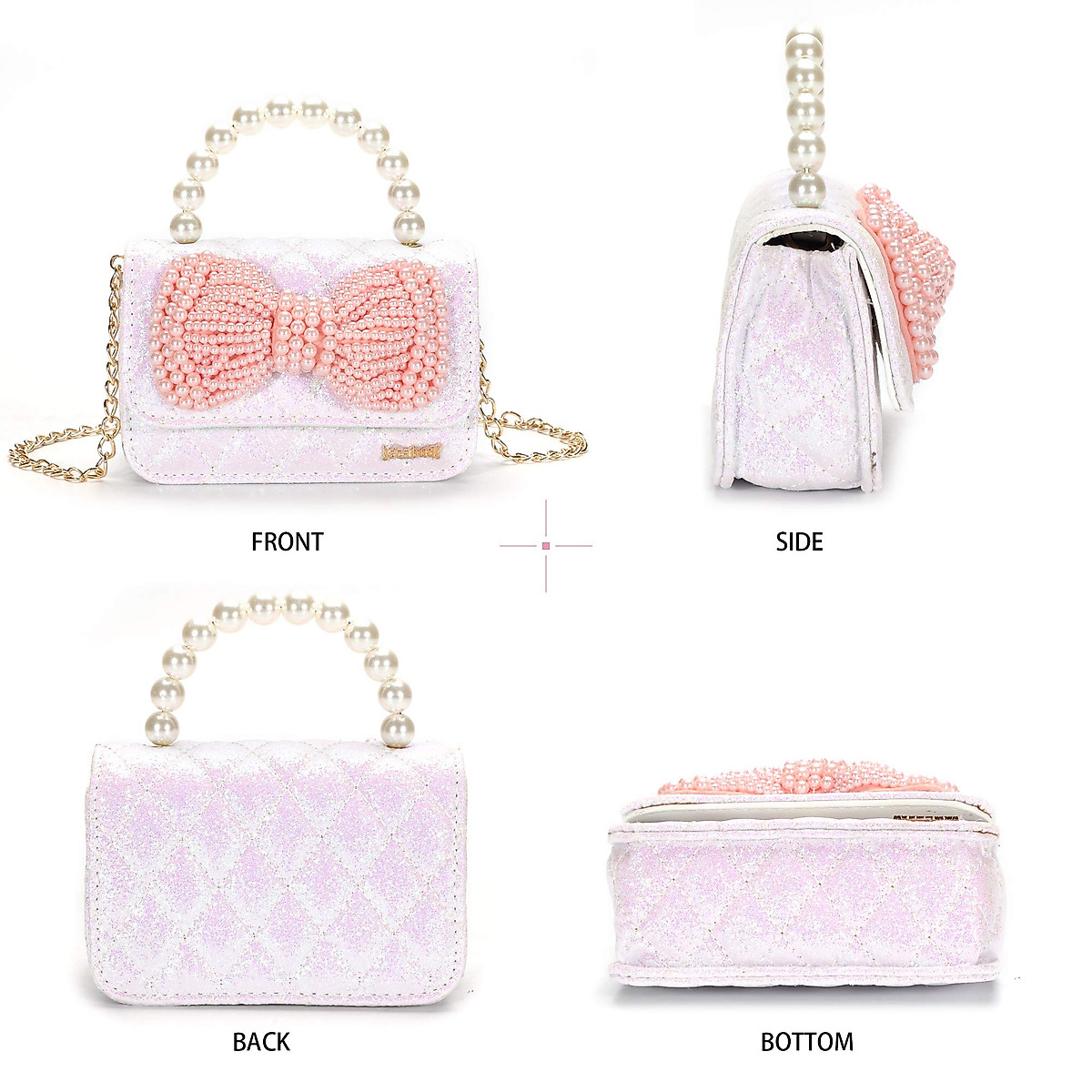 Gifts for Little Girls Cute Toddler Purse Kids Baby Sparkly Bow Handbags Small Crossbody Shoulder Bags Toys Presents (White)