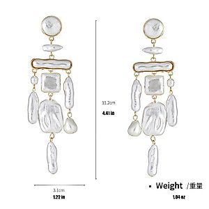 Donabus Statement Pearl Dangle Earring Luxury Chandelier Earring Gold and Pearl Earring Organic Style Earring Hoop Earring (D)