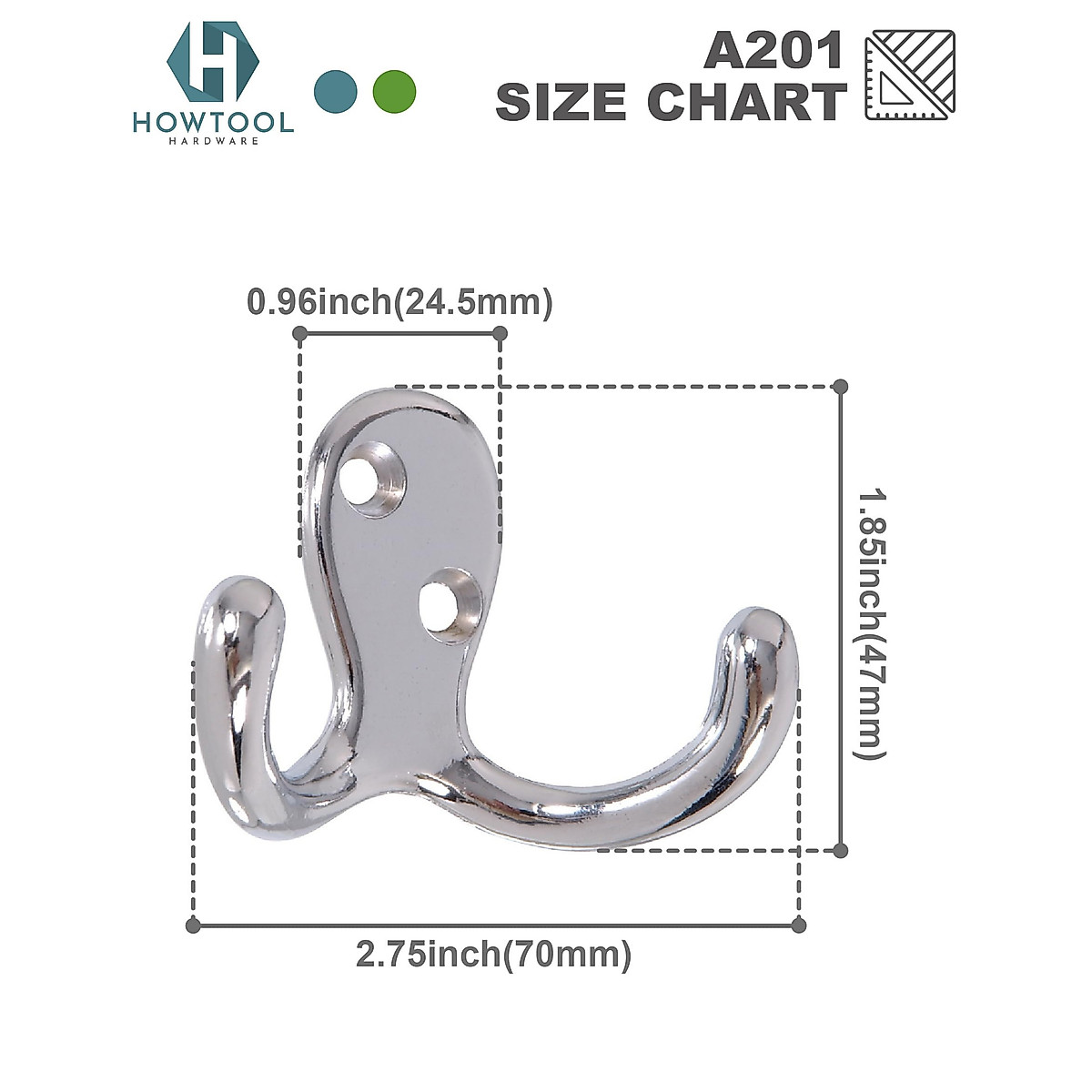 HOWTOOL Double Robe Hook 5 Pack Chrome with Screws Wall Mounted Towel Scarf