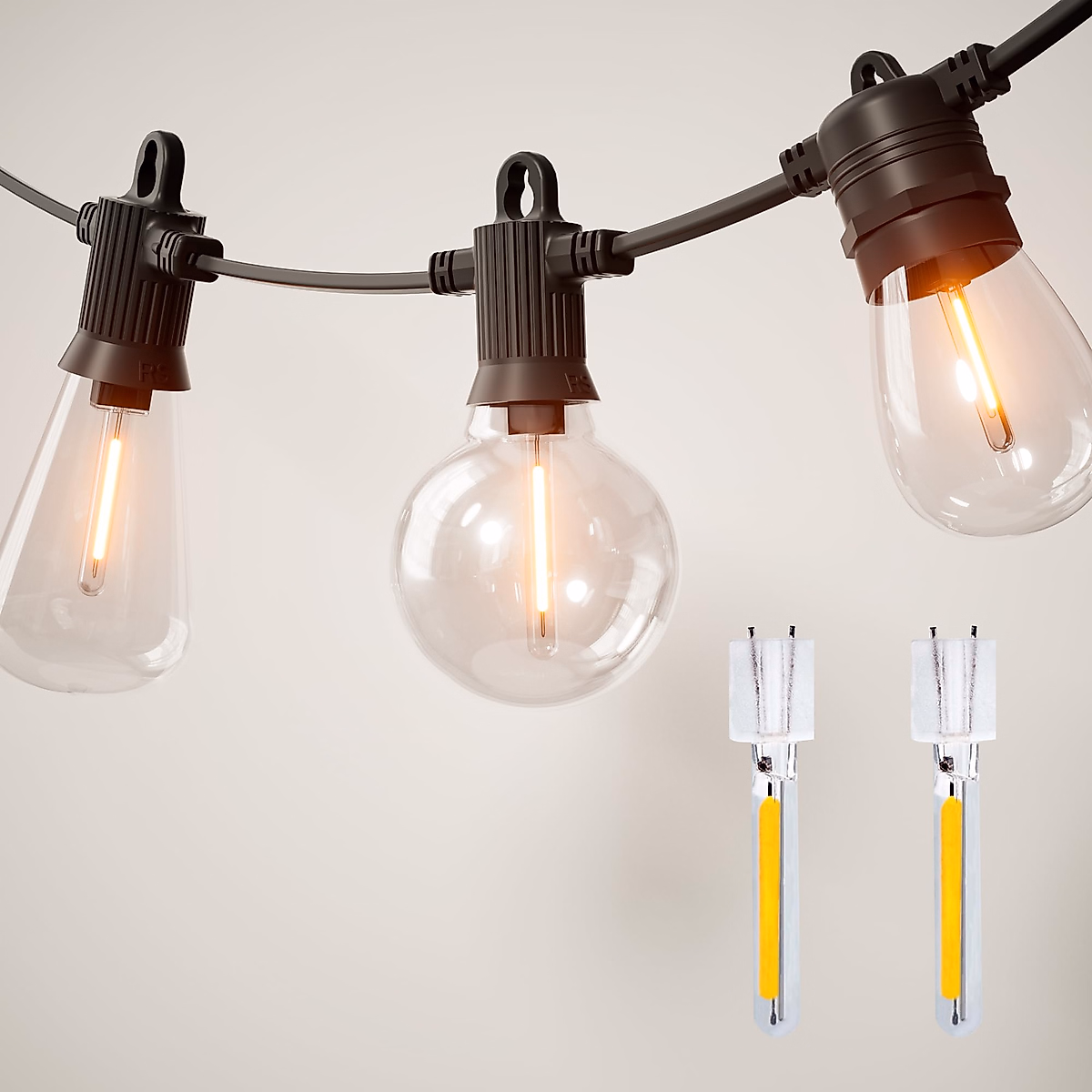 4 Pcs LED Edison Bulb Filament, 1W Bulb Replacement Spare Plug in 2700K Warm White for Outdoor String Lights, S14, ST38, G40