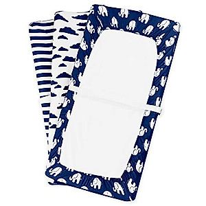 Changing Pad Cover – Premium Baby Changing Pad Covers 4 Pack – Boy or Girl Changing Pad Cover – Pure Jersey Machine Washable Navy and White Changing Table Cover – Diaper Changing Pad Cover Sheets