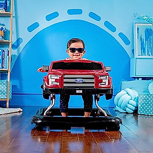 Bright Starts Ford F-150 4-in-1 Red Baby Activity Center & Push Walker with Removable Interactive Steering Wheel -Toy, 6 Months and up