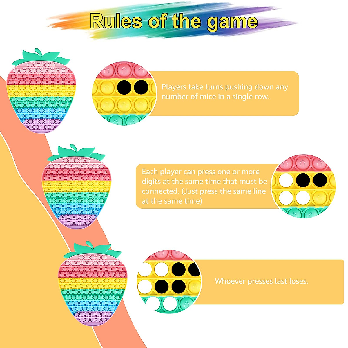 Pop Fidget Sensory Toys, Big Size Jumbo Strawberry Pop Toys Huge 112 Bubbles Push it Bubble Toy Cute Colourful Game Anxiety Stress Reliever Silicone Squeeze Toy Pop Sound for Girls Kids Adults Gifts