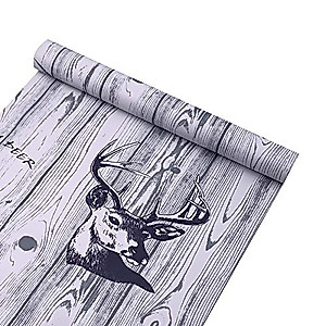 Yifasy Elk Deer Shelf Liner 17.7x118 Inch Wood Grain Loft Style Bunk Bed Bookcase Headboard Lining Paper Self Adhesive Christmas Decor