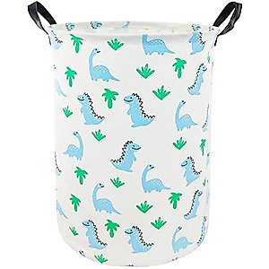 ASKETAM Fabric Laundry Basket Canvas Laundry Hamper for Dirty Clothes Toy Organizer Kid Nursery Room Decor Basket (Blue dinosaur)