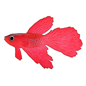 ViaGasaFamido Aquarium Fake Fish, Simulation Silicone Artificial Small Fish with Suction Cup for Fish Tank Ornament(Red Betta Fish)