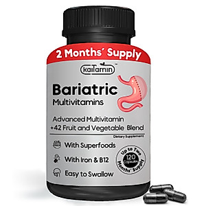 Kaitamin Bariatric Multivitamin with Iron for Post-Bariatric Surgery - Easy-to-Swallow Liquid Capsules with 42 Fruit & Veggie Blend - 120 Capsules, 2 Month Supply