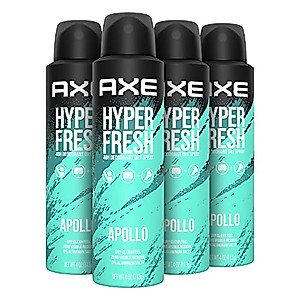AXE Apollo Deodorant Spray 48 Hour Odor Protection Fresh Sage and Cedarwood Deodorant without Aluminum and without Residue, 4 Ounce (Pack of 4)