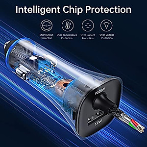 [Apple MFi Certified] Syncwire iPhone Car Charger 32W Super Fast Car Charger iPhone Cigarette Lighter USB Car Adapter with Build-in 6.5FT Lightning Cable Coiled for Apple iPhone 14/13/12/11/Max, iPad