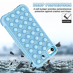 Lamcase for iPod Touch 7/6/5 Case, Push Pop Bubble Stress Relief Cute Funny Design Soft Silicone Three Layer Shockproof Protective Girls Women Cover for iPod Touch 5/6/7th Generation, Blue