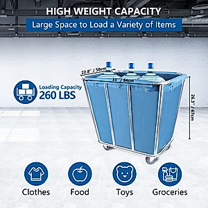 Commercial Laundry Cart with 4 in Wheels Heavy Duty Large Laundry Basket Trucks 10 Bushel (350L) Large Industrial Rolling Laundry Cart Hamper with Removable Liner Bag 260 LBS Weight Capacity