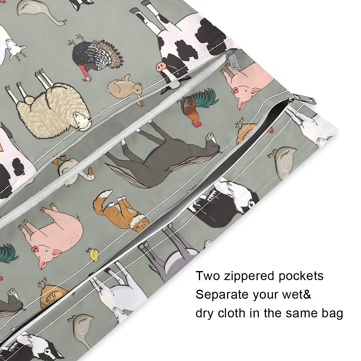 Blueangle Farm Animals Pattern Wet Dry Bag Cloth Diaper Bags - Waterproof Washable Reusable Diaper Organizer，2 Pack
