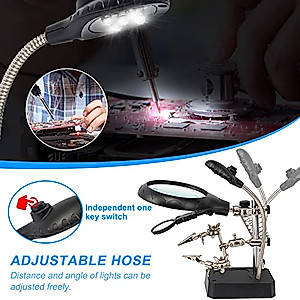 AORAEM LED Light Helping Hands Magnifier Station,2.5X 7.5X 10X Magnifying Glass Soldering with Clamp and Alligator Clips Desktop Magnifer Stand for Craft Carving Jewelry