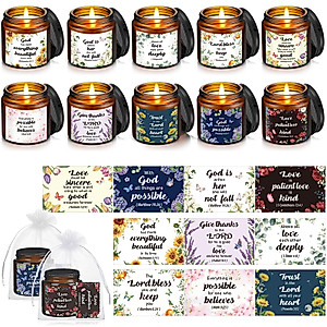 Landhoow 30 Pcs Christian Gifts for Women, 10 Pcs Scented Religious Bible Candles 10 Pcs Floral Verses Cards and 10 Pcs White Organza Bag for Women Christmas Birthday Wedding Party Gift Supplies Favor