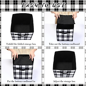 Suzile 6 Pcs Buffalo Plaid Storage Bins Christmas 10'' Buffalo Plaid Foldable Fabric Storage Cube with Handles Christmas Basket Storage Box Organizers for Toys Shelf Closet Home Gift (Black and White)