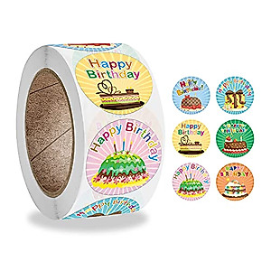 PMCDS2G Happy Birthday Stickers Seals 1" 500units in 1Roll for Birthday Décor Party Supplies Cards Sealing(Shining Happy Birthday)