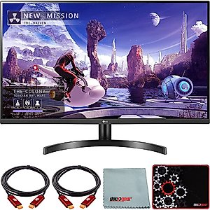 LG 27QN600-B 27 inch QHD 2560x1440 IPS Monitor with AMD FreeSync HDR10 Bundle with Deco Gear HDMI Cable 2 Pack + Gamer Surface Mousepad + Screen Cloth
