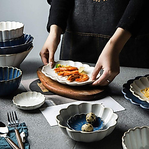 Ceramic Kitchen Dinner Set ServiceDishes/Plate/Bowl Set,12 Pieces Dinnerware Set, Thick and Durable Dinner Set, Creativity Flower Shape Dishes, Including Plates, Bowls and Mugs, Service for 2,Blue