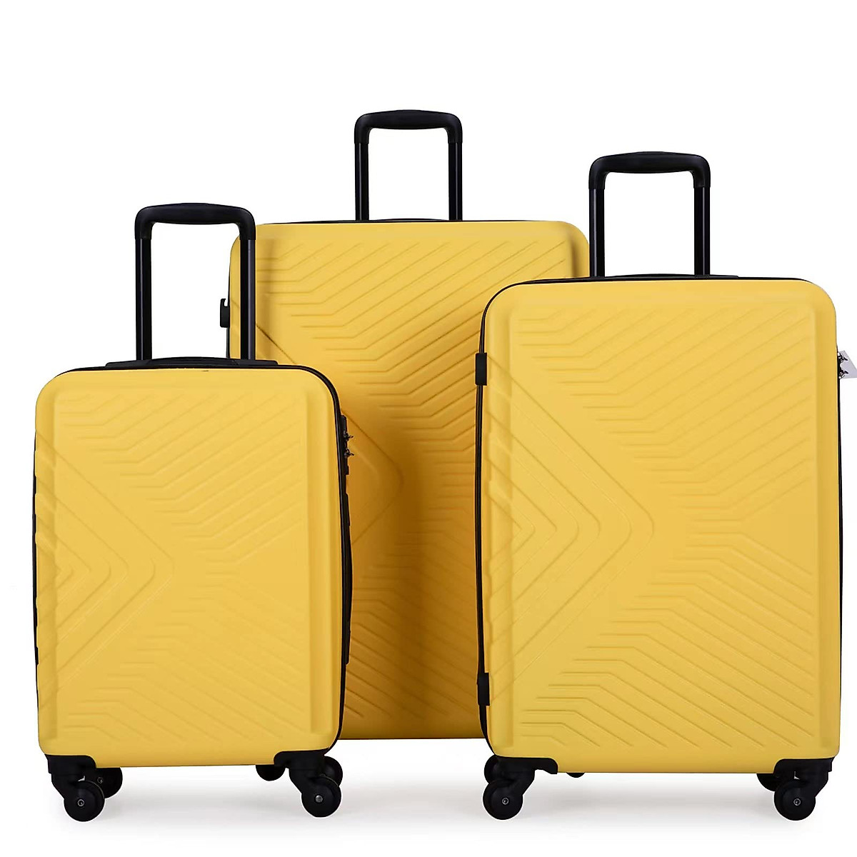 Tripcomp Luggage Sets Wear-Resistance Hardside Lightweight Suitcase Double Spinner Wheels, TSA Lock,Two Hooks, Scratch-resistant Carry-on, 3 Piece Set(20/24/28) (Bright yellow)