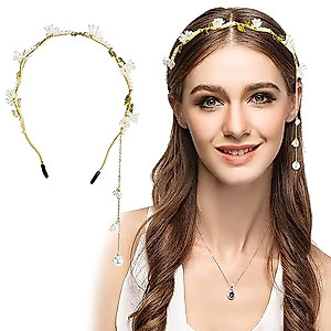 AHONEY Flower Headband for Women Girls Hair Vine Gold Leaf Boho Headband Wedding Fairy Accessories Headpiece Bridal Crown (Floral)
