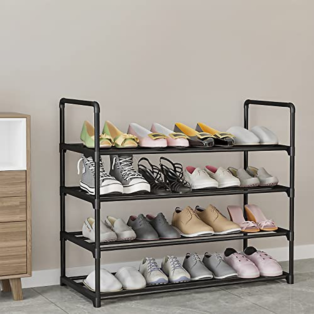 INGIORDAR Shoe Rack 4 Tier Metal Stackable Organizer Storage Shelf Hold 16-20 Pairs for Closet Entryway Bedroom, Black…